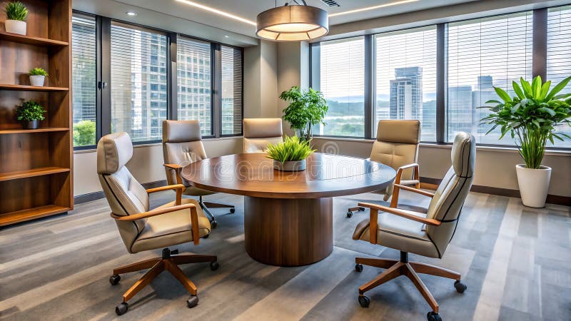 Professional Client Meeting Area with Round Table Stock Photo - Image ...