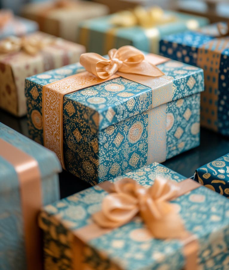 Traditional Eid Gift Boxes Wrapped in Elegant Islamic Patterns with ...