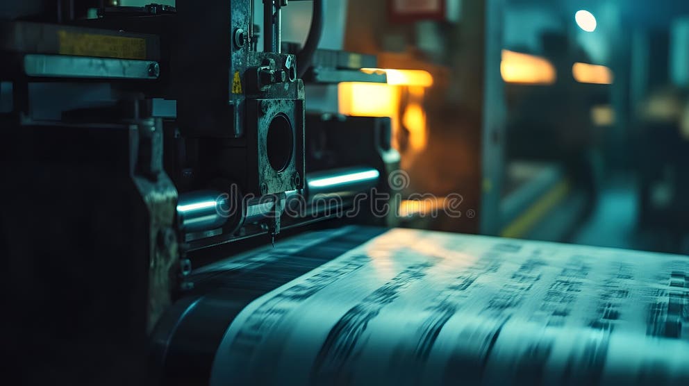 Professional Close-Up of Press Printing Machine in Operation Stock ...