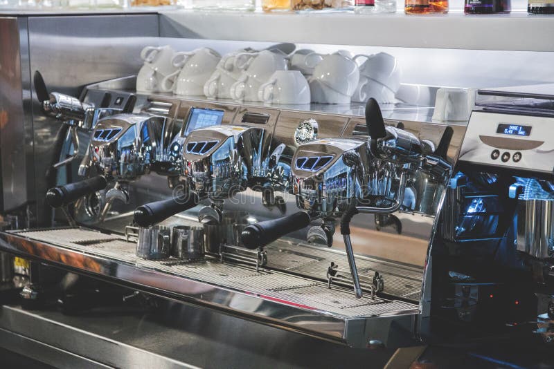 Professional Coffee Machine in a Bar Close Up Stock Image - Image of ...