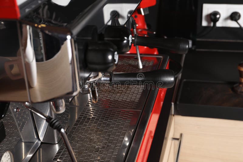 Professional Coffee Machine in Cafe, Closeup View Stock Image - Image ...