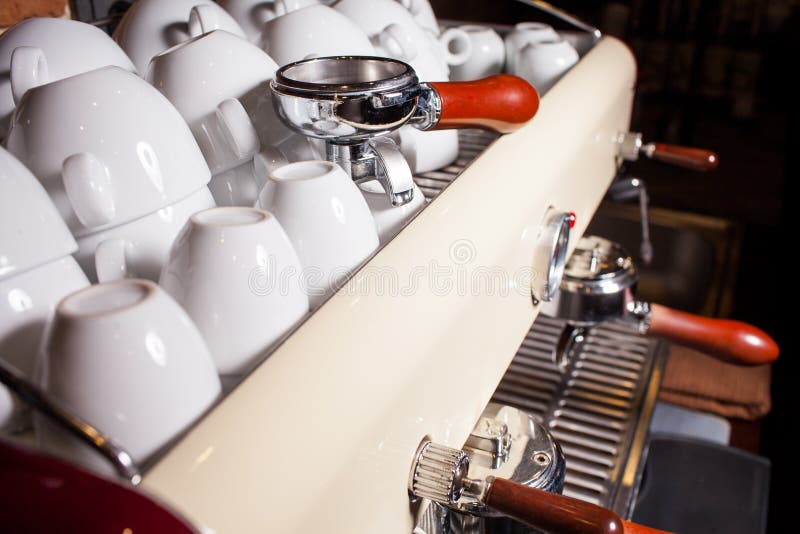 Professional Coffee Machine in Coffee Shop. Close Up. Stock Image ...