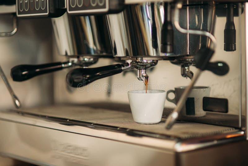 Professional Coffee Machine Making Espresso in Cafe Stock Image - Image ...