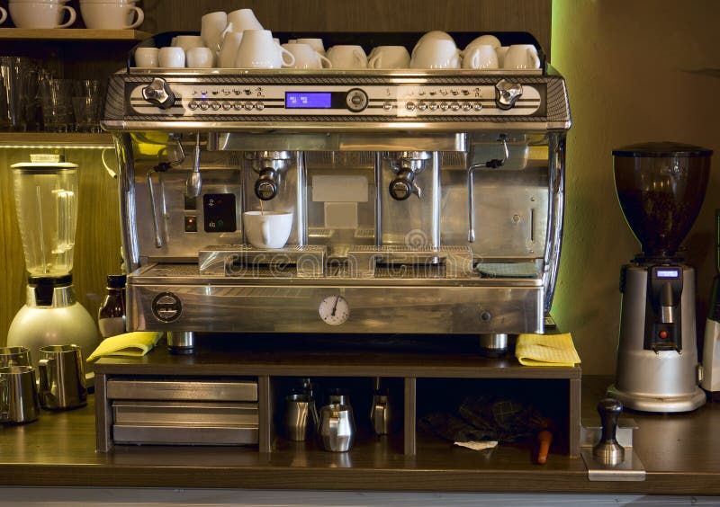 Professional Coffee Maker. Interior of Coffee Shop Restaurant. Stock ...