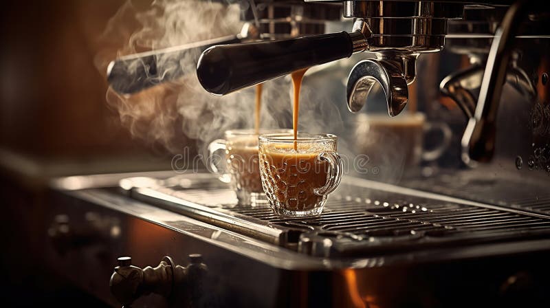 Professional Coffee Maker Machine Brewing Fresh Espresso Coffee in Cafe ...