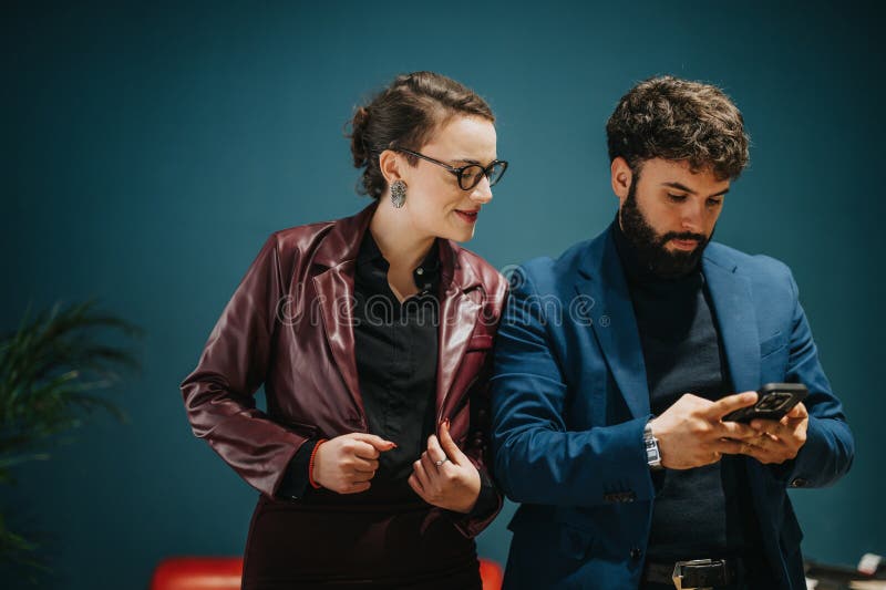 Professional Colleagues Collaborating Smart Phone Modern Business ...