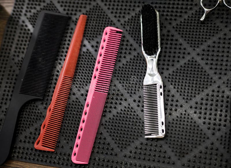 Professional Combs on Table of Barbershop Stock Photo - Image of beauty ...