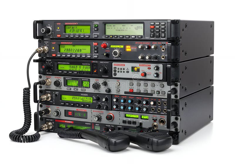 Professional Communication Radio Stack with Handheld Microphones on ...