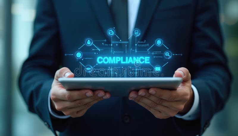 Professional Compliance Officer Using Digital Tablet. Enforces ...