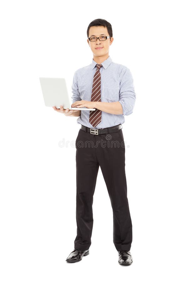 Professional Computer Engineer Standing and Holding the Laptop Stock ...