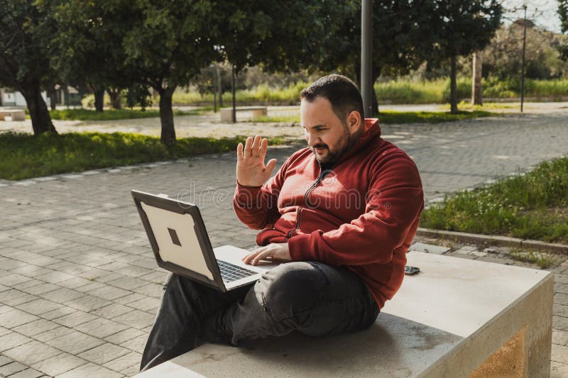 Professional Computer Scientist Engineer Working in Open Air Stock ...
