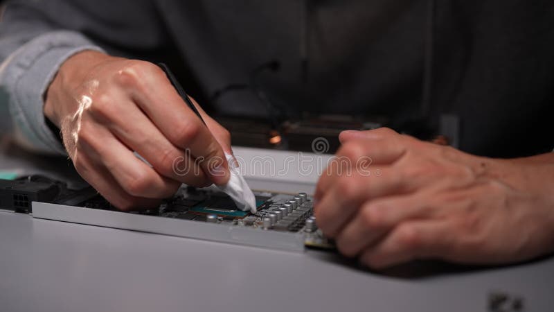 Professional Computer Technician Male Cleaning CPU of Desktop Computer ...