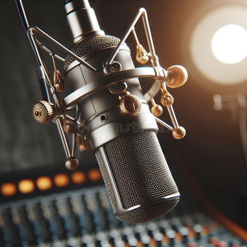 Professional Condenser Microphone Hanging in Recording Studio with ...