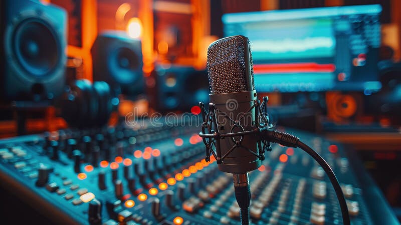 A Professional Condenser Microphone Set Up in a Recording Studio Stock ...