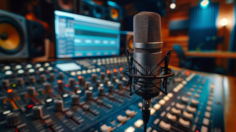 A Professional Condenser Microphone Set Up in a Recording Studio Stock ...