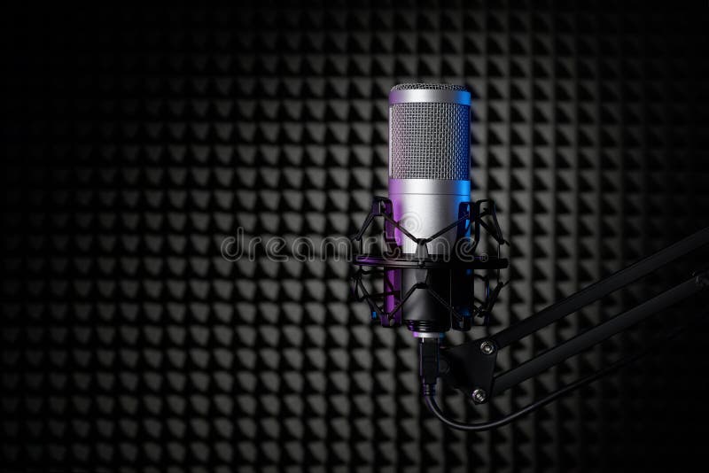 Professional Condenser Microphone in the Sound Recording Studio with ...