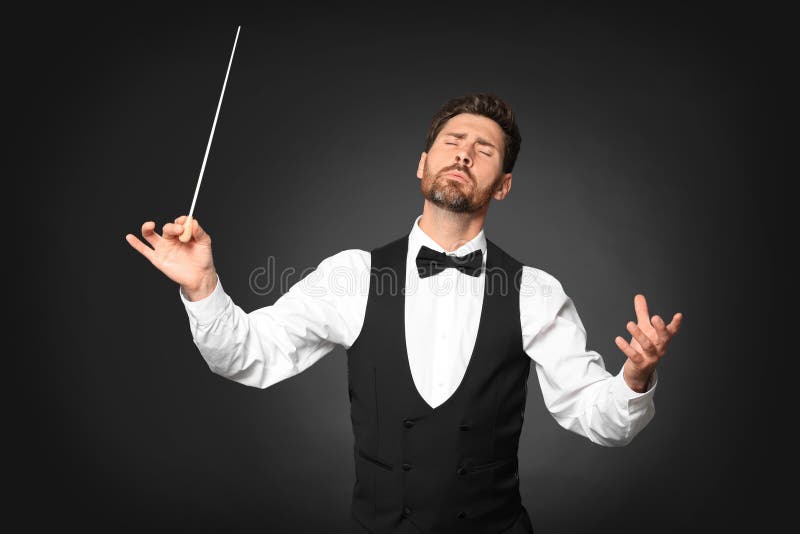 Professional Conductor with Baton on Black Background Stock Image ...