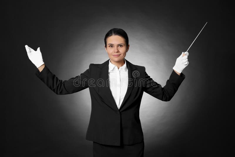 Professional Conductor with Baton on Black Background Stock Photo ...