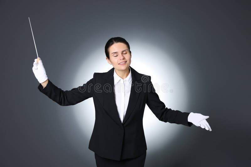 Professional Conductor with Baton on Grey Background Stock Image ...