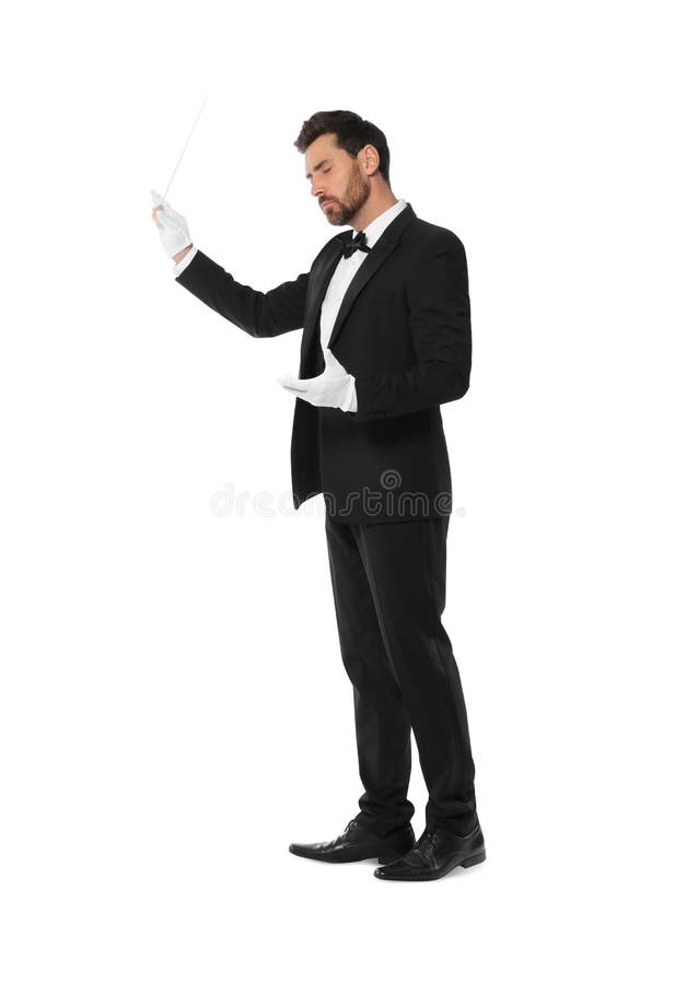 Professional Conductor with Baton on White Background Stock Photo ...
