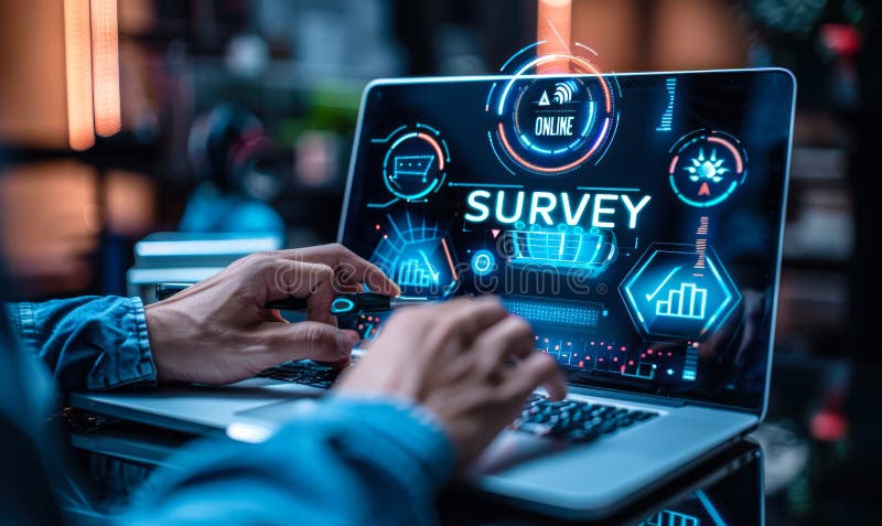 A Professional Conducts an Online Survey Using a Futuristic Interface ...