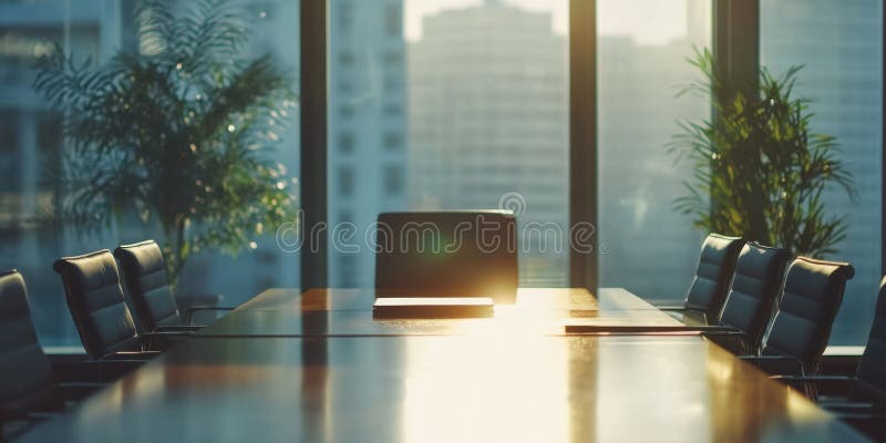 Professional Conference Room with Large Windows Stock Image - Image of ...