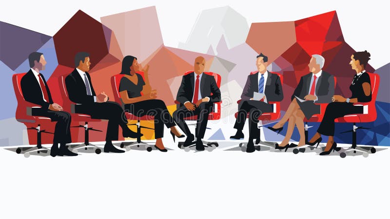 Professional Conference Stage with Group of Speakers in Discussion ...