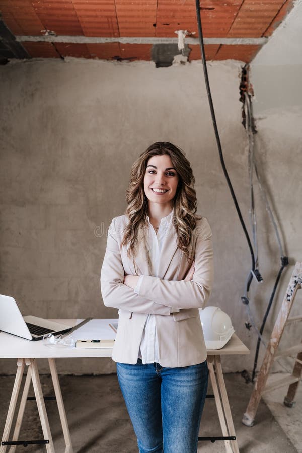 Professional Confident Architect Woman in Construction Site. Home ...