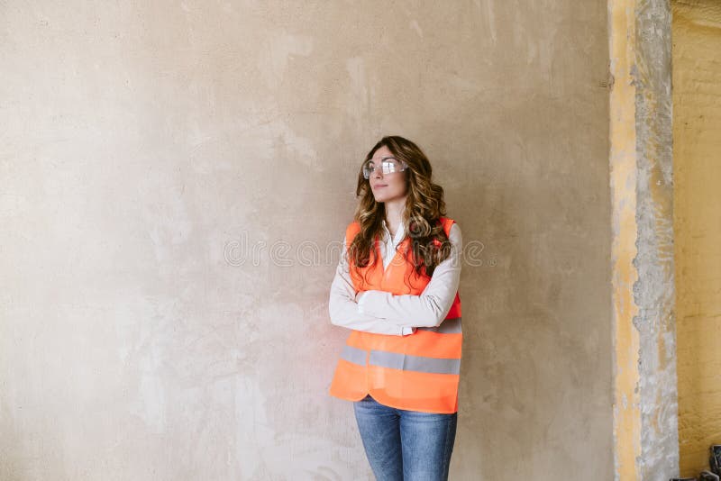 Professional Confident Architect Woman in Construction Site. Home ... Professional Confident Architect Woman in Construction Site. Home ...