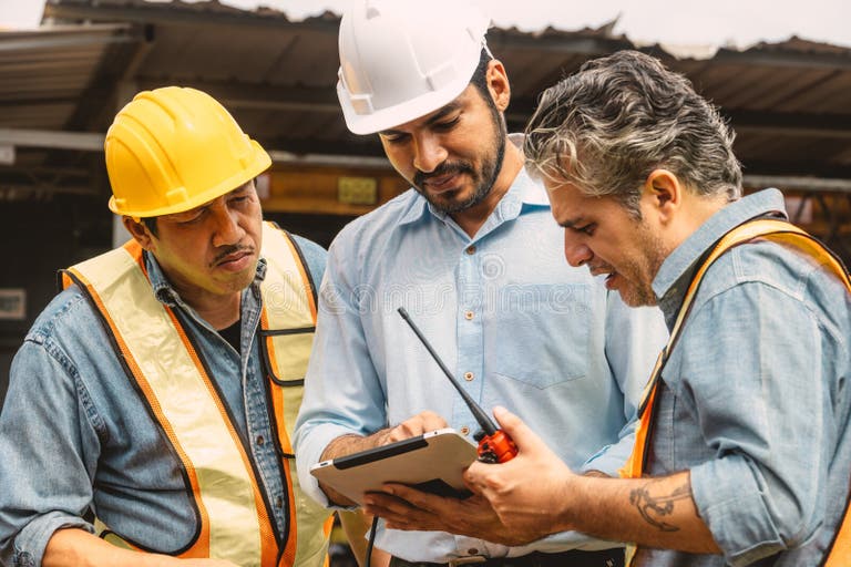 Professional Construction Engineer Workers Team Working Cooperate ...