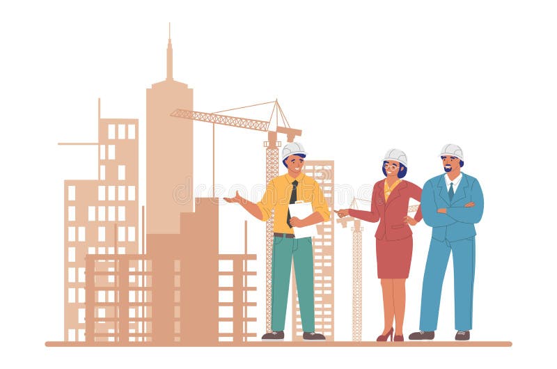 Architects and Engineers Working on Architecture Project of Modern City Buildings, Flat Vector ...