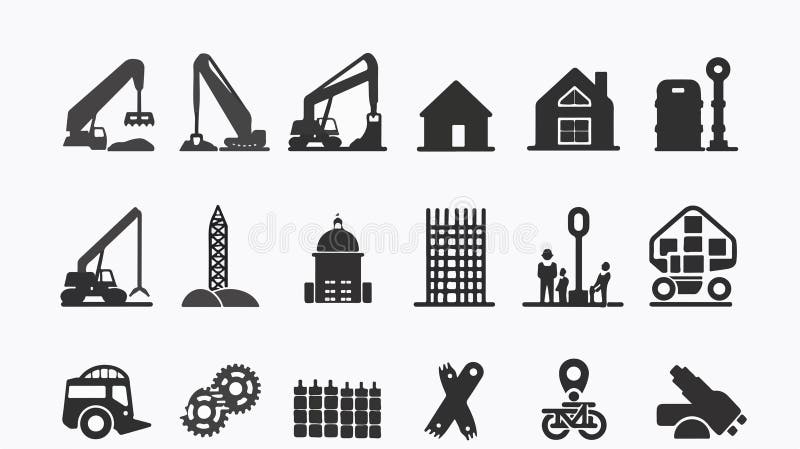 Professional Construction Icon Set for Projects and Blueprints Stock ...