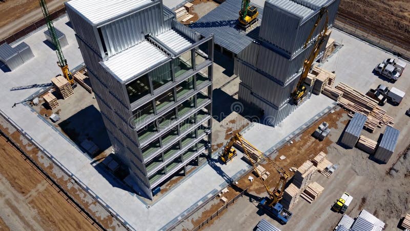 Modular Building Rising on Construction Site Stock Footage - Video of ...