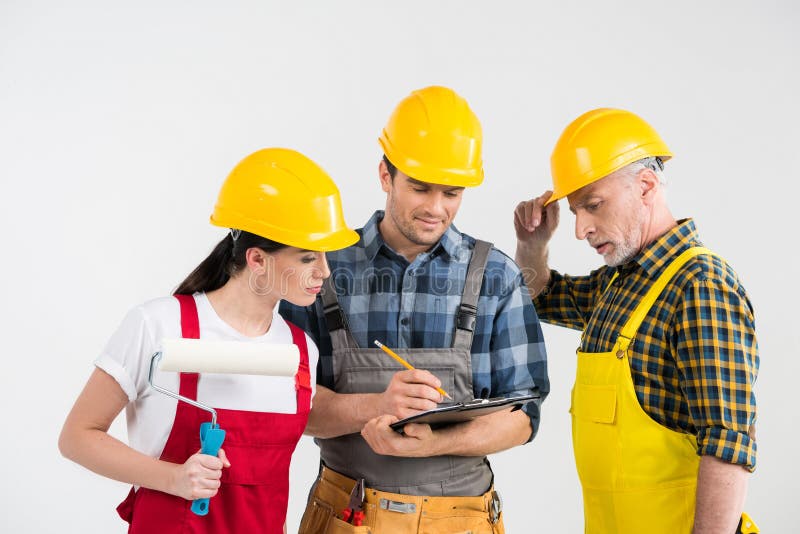 Professional Construction Workers Stock Image - Image of discussion ...