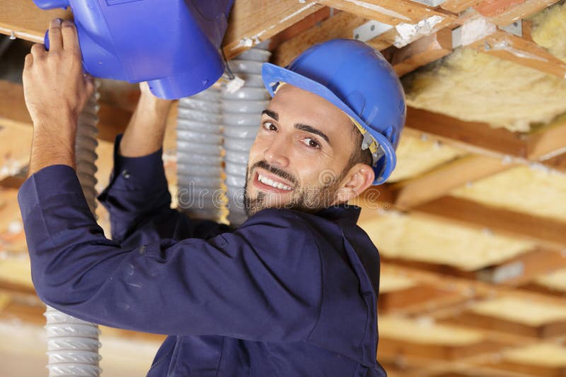 Professional Contractor Installing Air Conditioning System Stock Image ...