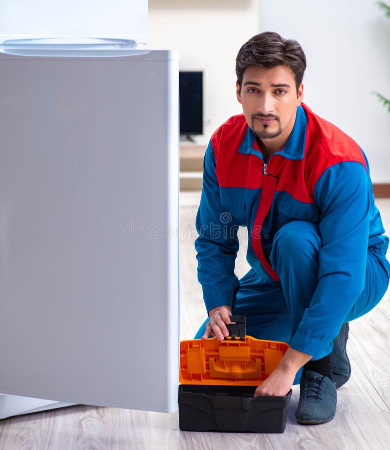 Professional Contractor Repairing Broken Fridge Stock Image - Image of ...