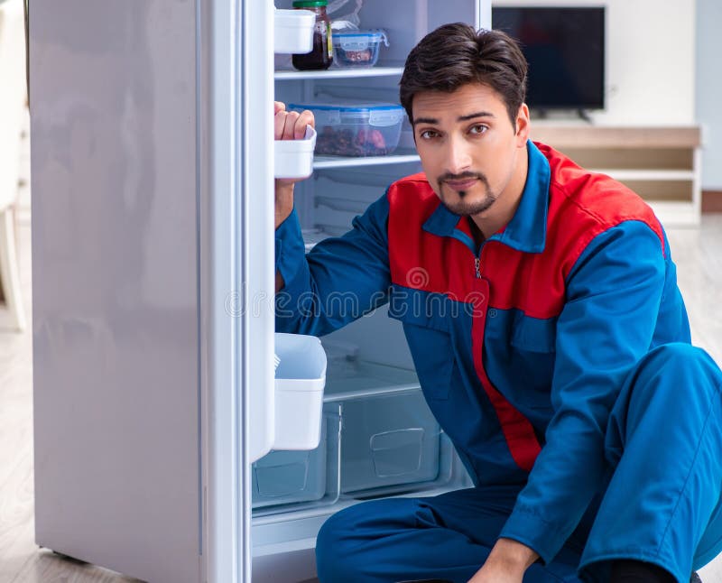 Professional Contractor Repairing Broken Fridge Stock Image - Image of ...