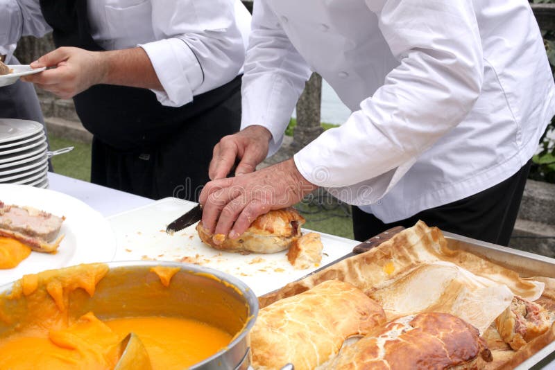 Professional Cook Preparing Food Outdoor Stock Image - Image of ...