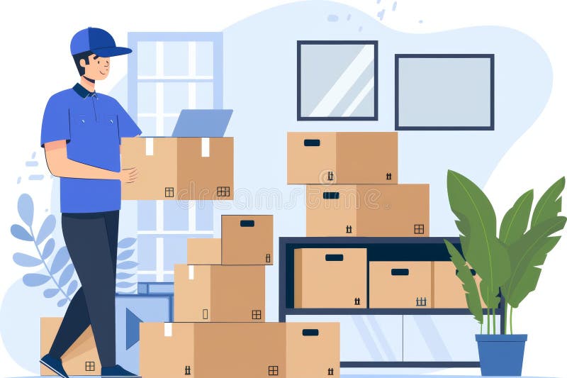 Professional Courier Delivering Cardboard Boxes To the Designated Drop ...