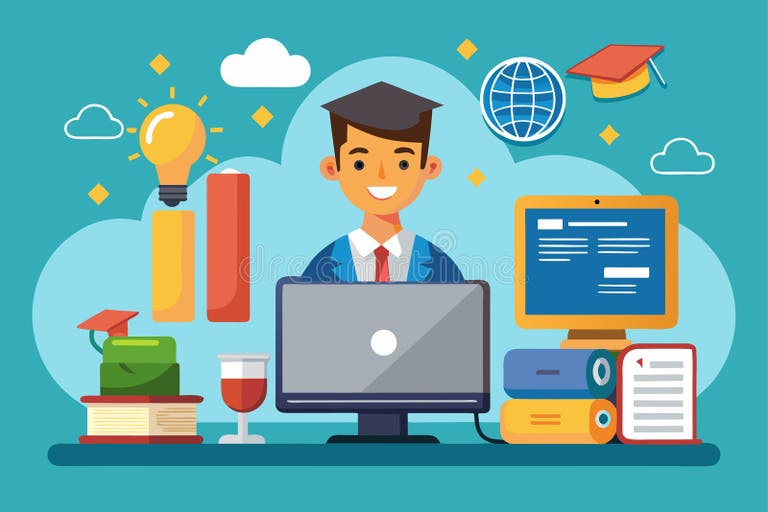 Professional it Courses in Cartoon Vector Style Showcasing a Graduate ...