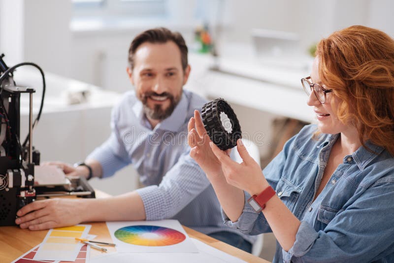 Professional Creative Designer Looking at the Printed Object Stock ...