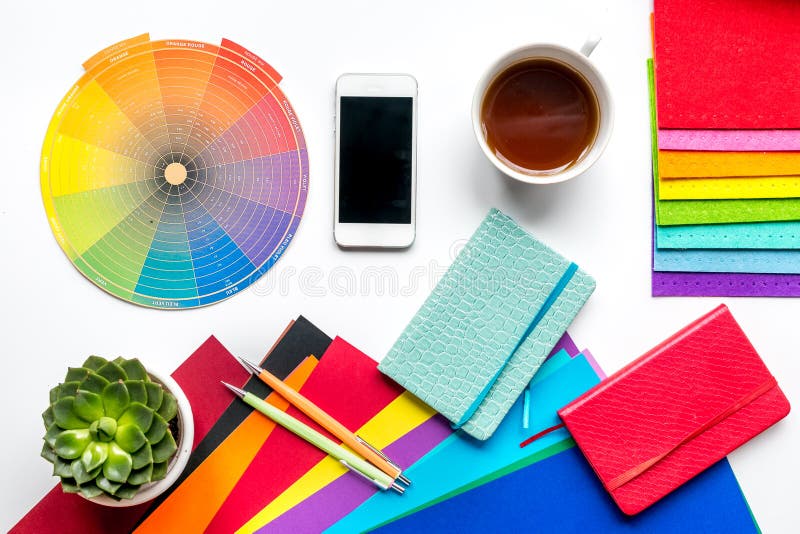 Professional Creative Graphic Designer Desk on White Background Top ...