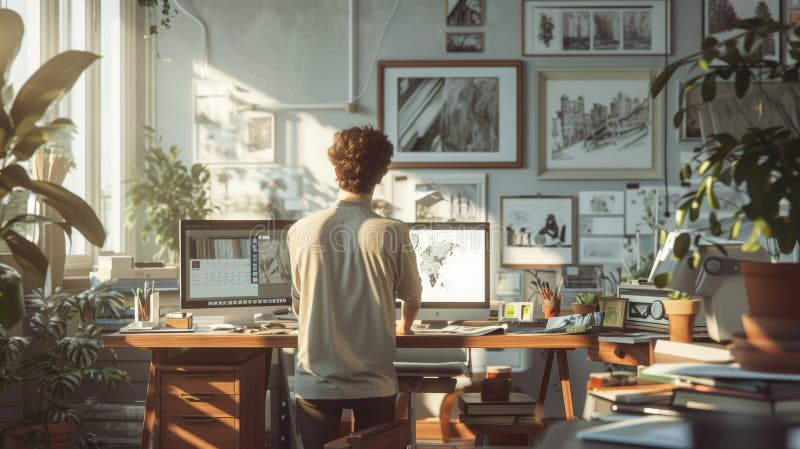 Creative Graphic Designer Working on Computer while Designing Product ...