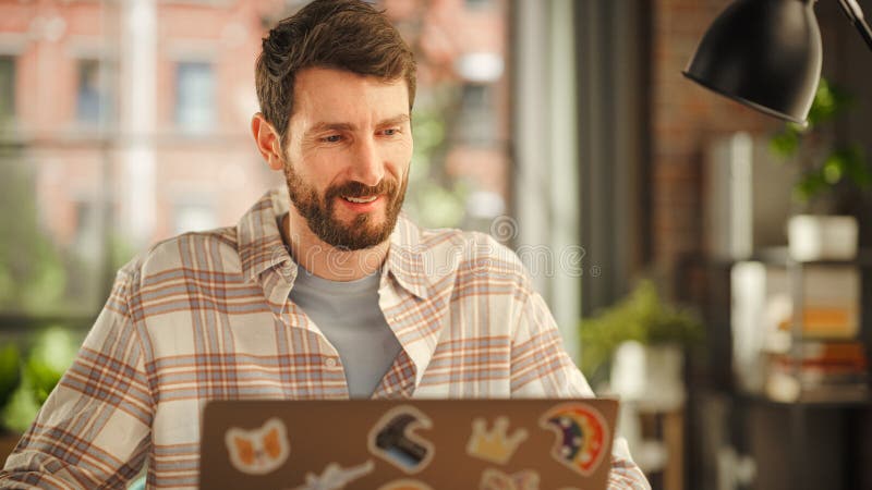 Professional Creative Man Sitting at a Desk at Home Office Studio ...