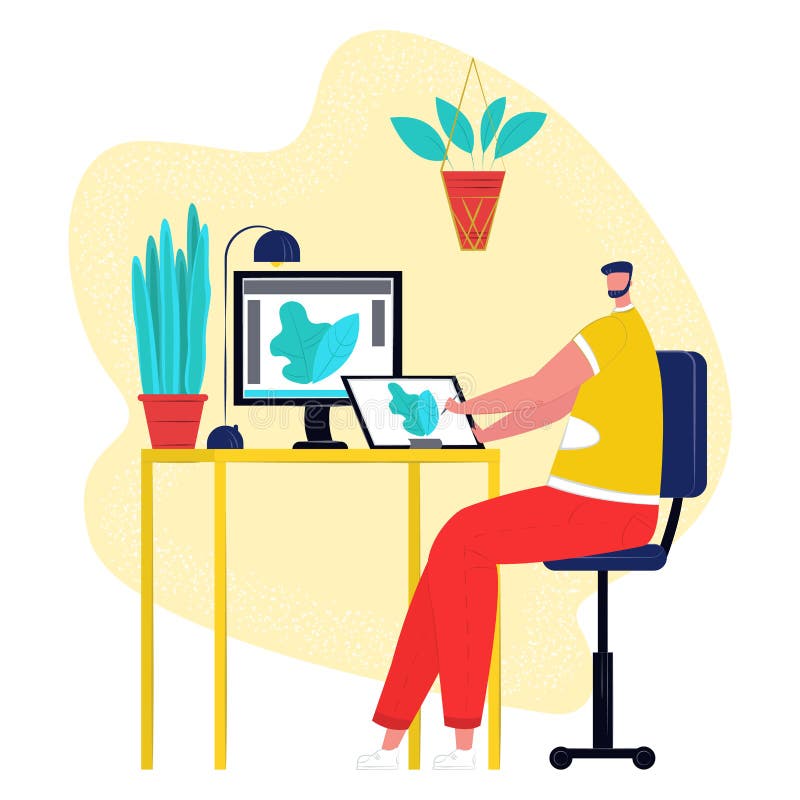 Professional Creative Web Designer Drawing Art Image, Male Character ...