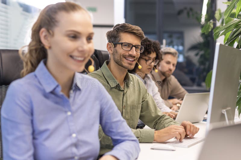 Professional Customer Support Agent Man Assisting Customers Call Center ...