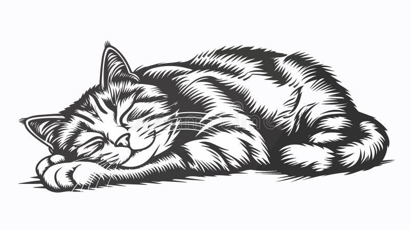 Professional Cute Cat Contour Monochrome Illustration Vector Stock ...