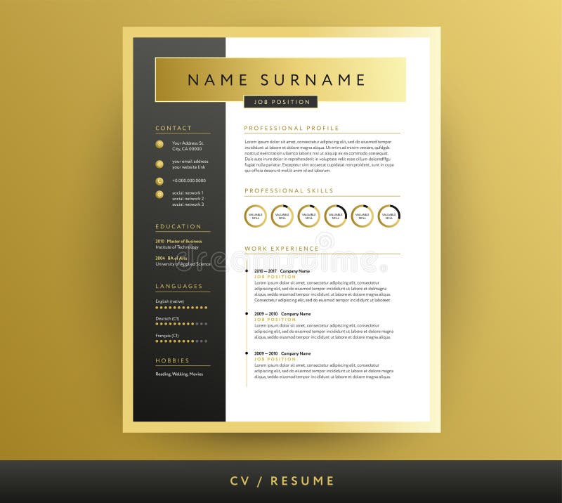 CV Resume Template - Elegant Stylish Vector Design Stock Vector ...