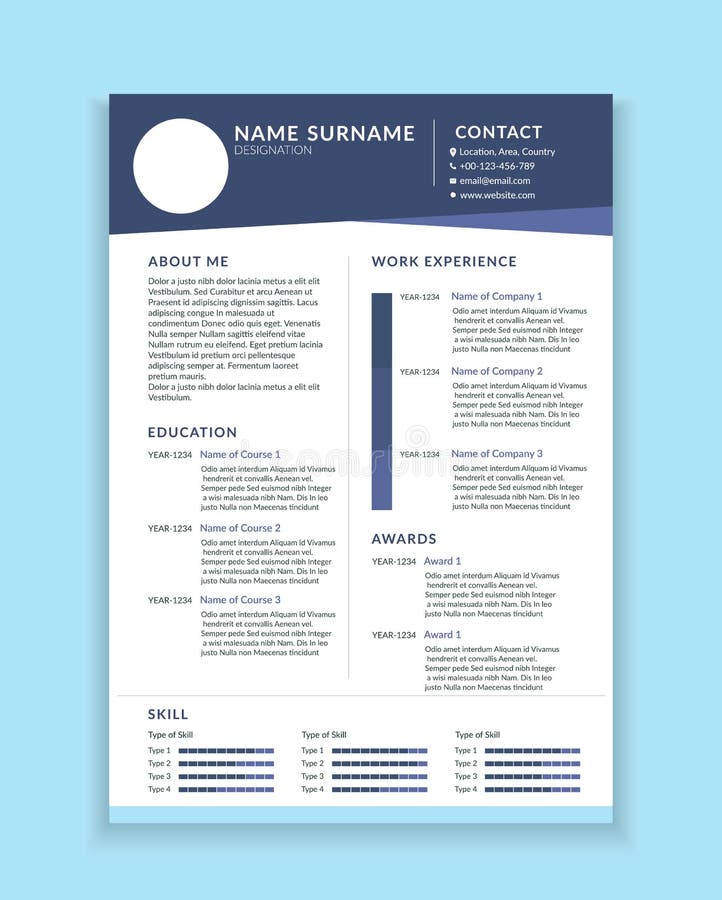 Professional CV or Resume Template in Blue Color Stock Vector ...