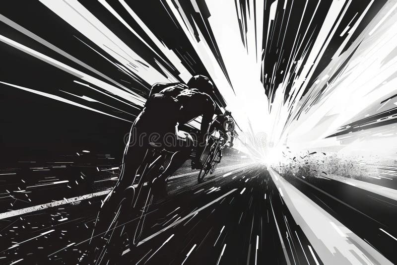 Cyclist Speeding Up on a Road Surrounded by Green and Yellow Lines ...